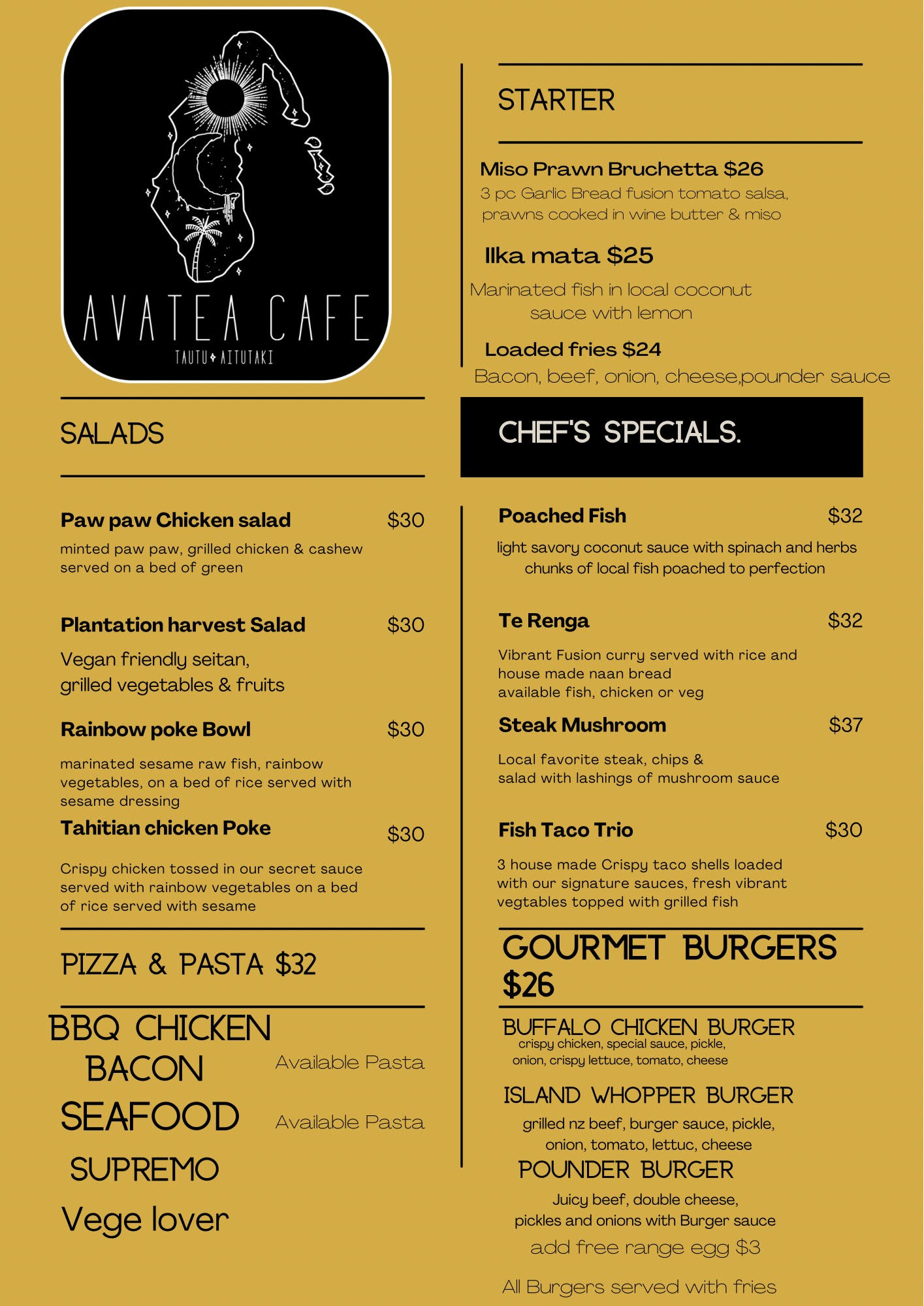 Menu | Avatea Cafe