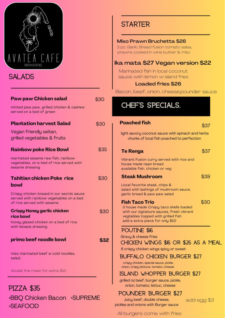 Menu | Avatea Cafe
